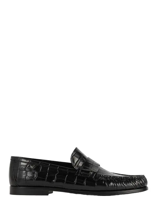 TOTEME Moccasin Croco-embossed Loafers - Black