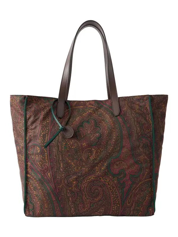 Etro Printed Leather-trimmed Shell Tote Bag - Multi
