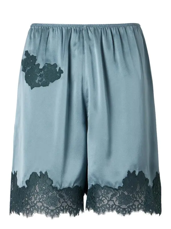 DÔEN Irsa Lace-trimmed Silk Shorts - Blue