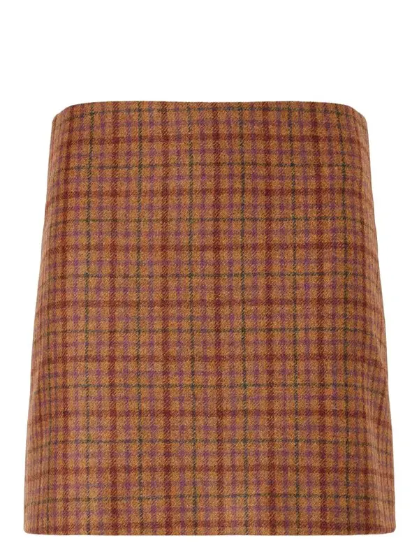 BLAZÉ MILANO Coci Checked Wool Mini Skirt - Brown