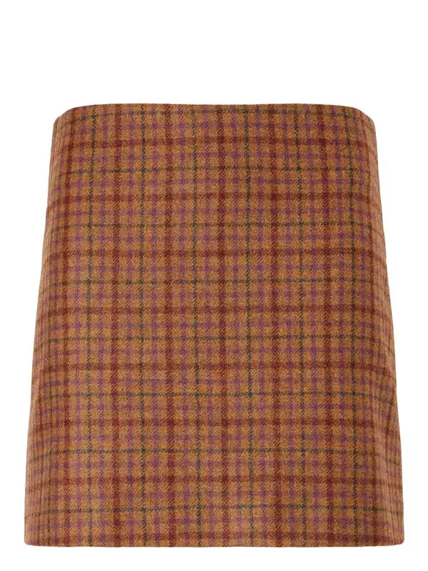 BLAZÉ MILANO Checked Virgin Wool Mini Skirt - Brown