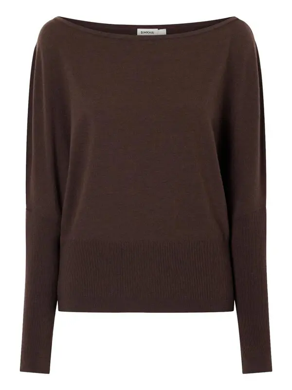 Simkhai Lavina Off-the-shoulder Ribbed-detailed Wool-blend Sweater - Brown