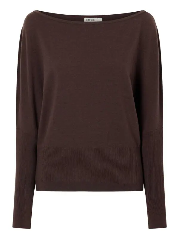 Simkhai Lavina Off-the-shoulder Ribbed-detailed Wool-blend Sweater - Chocolate