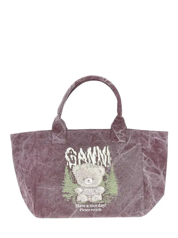 GANNI Forest Teddy' Large Tote Bag - Purple