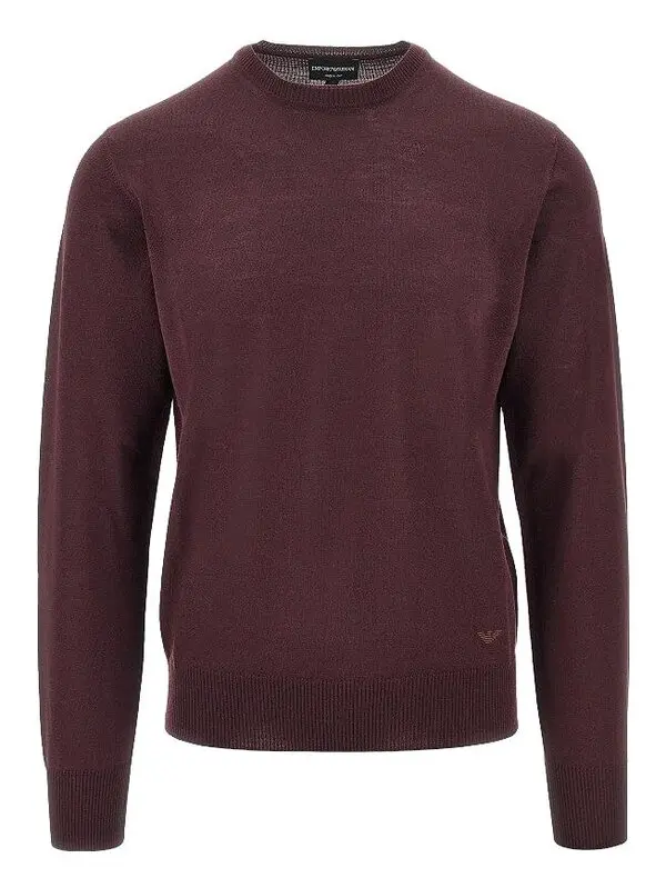 Emporio Armani Virgin Wool Weater With Eagle Embroidery - Red