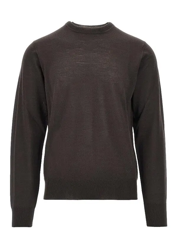 Emporio Armani Virgin Wool Weater With Eagle Embroidery - Brown