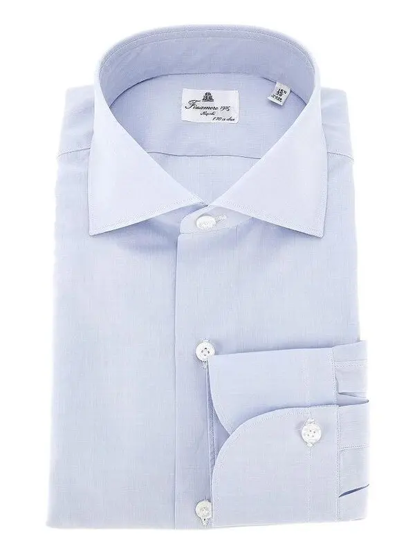 FINAMORE 1925 170 Two-ply Cotton Poplin Shirt - Blue