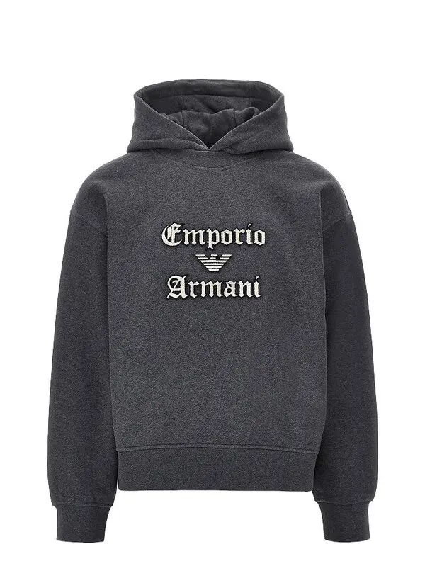 Emporio Armani Oft Touch Logo Embroidery Hoodie - Grey