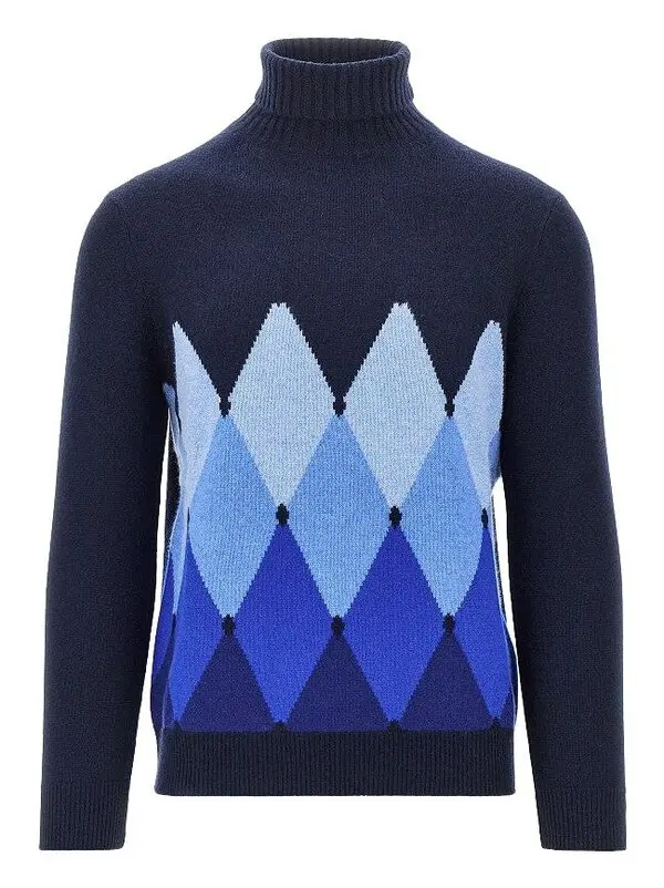 BALLANTYNE Diamond-shaped Cashmere Turtleneck Sweater - Blue