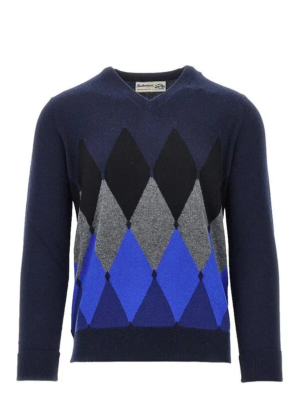 BALLANTYNE Lozenge Cashmere Sweater - Blue