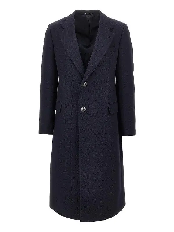 Emporio Armani Wool Tricotine Single-breasted Coat - Blue