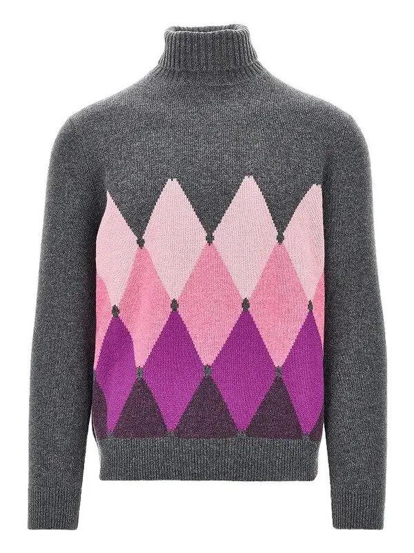 BALLANTYNE Diamond-shaped Cashmere Turtleneck Sweater - Grey