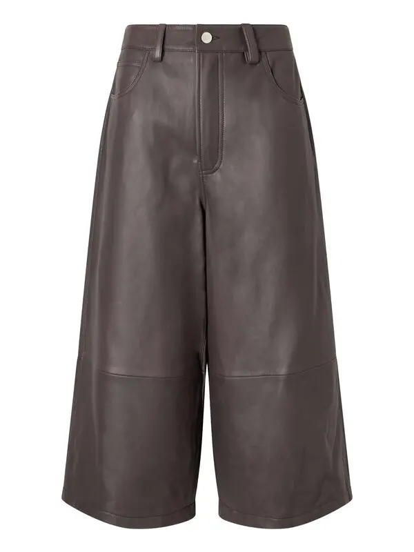 Staud Hunter Cropped Leather High-rise Wide-leg Pants - Brown