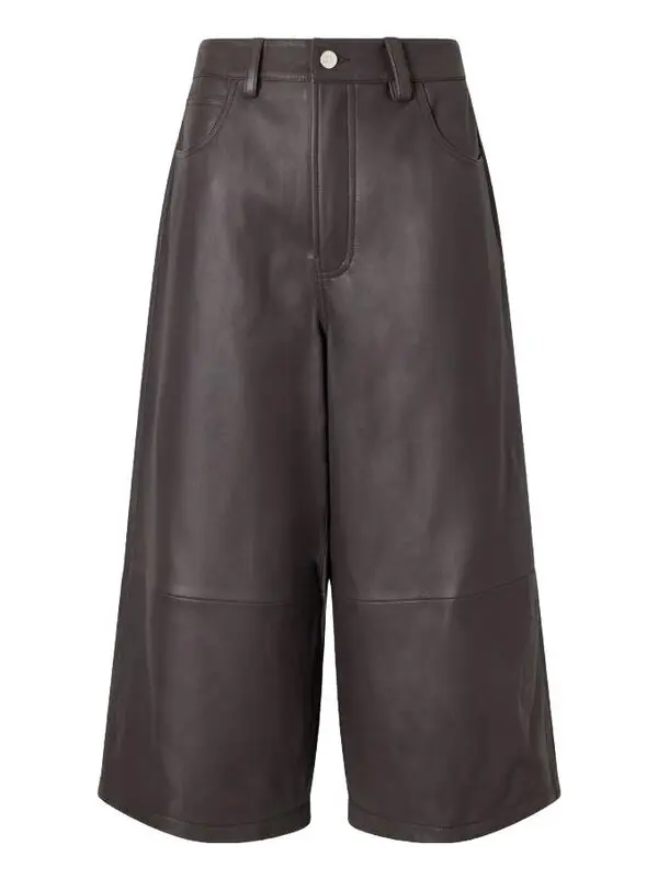 Staud Cropped Leather High-rise Wide-leg Pants - Brown