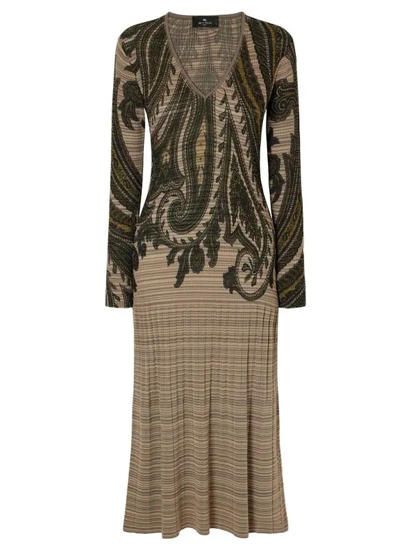 Etro Printed Ribbed-knit Midi Dress - Gray