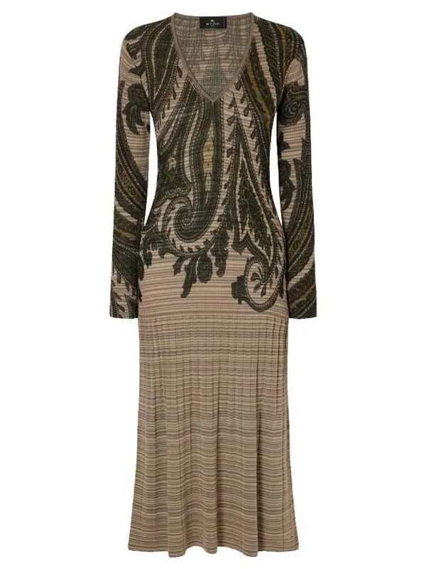 Etro Printed Ribbed-knit Midi Dress - Gray