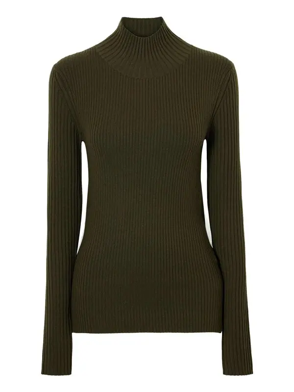 Victoria Beckham Ribbed Wool-blend Turtleneck - Green