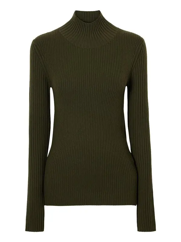 Victoria Beckham Ribbed Wool-blend Turtleneck - Green