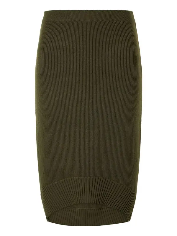 Victoria Beckham Ribbed Wool-blend Midi Skirt - Green