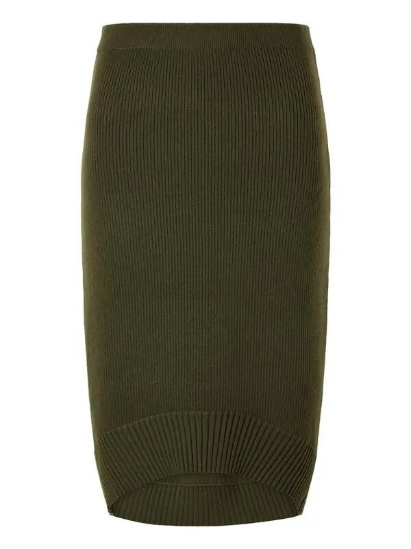 Victoria Beckham Ribbed Wool-blend Midi Skirt - Green