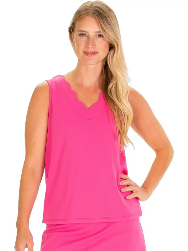 DUFFIELD LANE The Pique Serena Scallop Tank - Raspberry