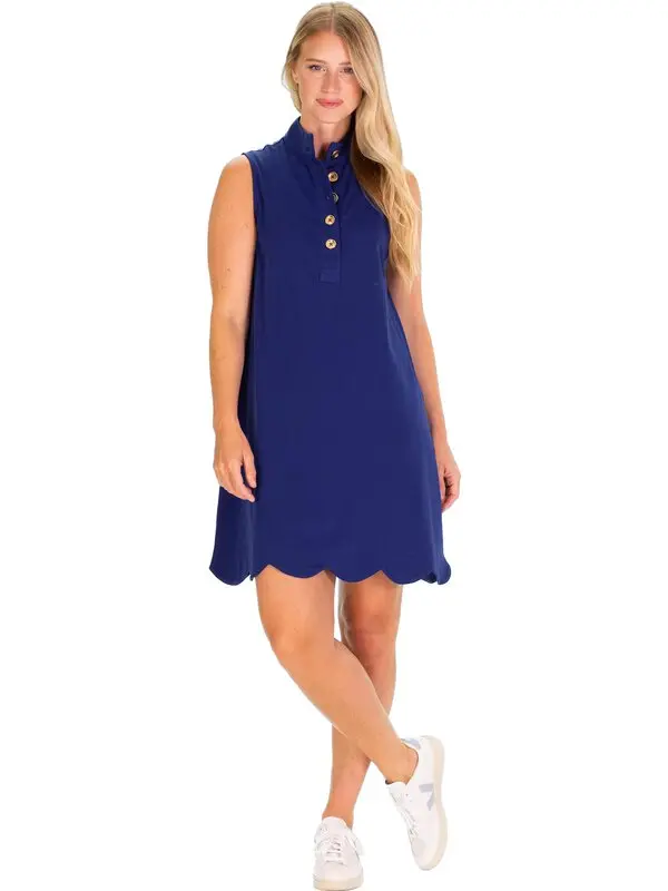 DUFFIELD LANE The Pique Scalloped Kingston Dress - Navy