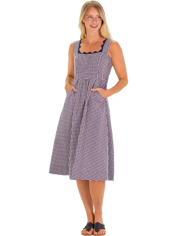 DUFFIELD LANE The Ricrac Wendy Dress - Navy Gingham