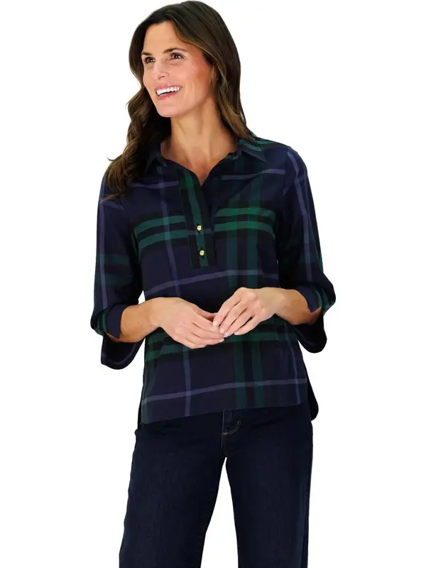 DUFFIELD LANE Toni Top - Navy Plaid
