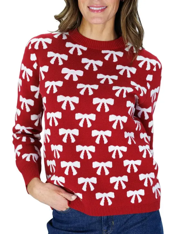 DUFFIELD LANE Bow Crew Neck Sweater - Red