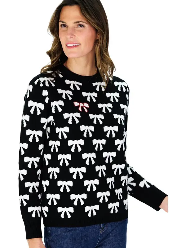 DUFFIELD LANE Bow Crew Neck Sweater - Black