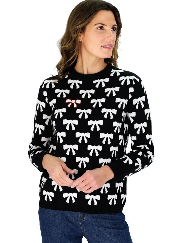 DUFFIELD LANE Bow Crew Neck Sweater - Black