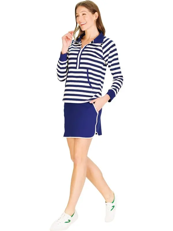DUFFIELD LANE Active Polly Quarter Zip - Royal Navy Stripe