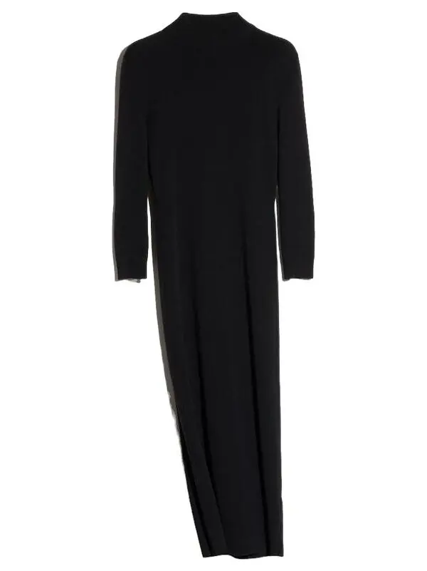 Gucci Fine Rib Knit Wool Dress With Horsebit - Black
