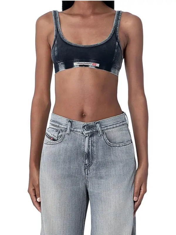 DIESEL® Logo Detailed Denim-effect Top - Black