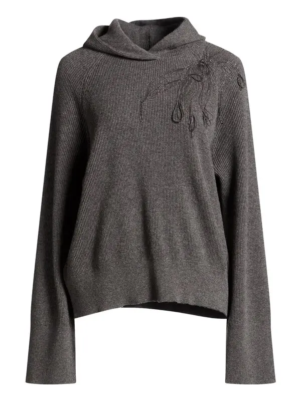 Brunello Cucinelli Midweight Cashmere Knit Hooded Longsleeve Top - Grey