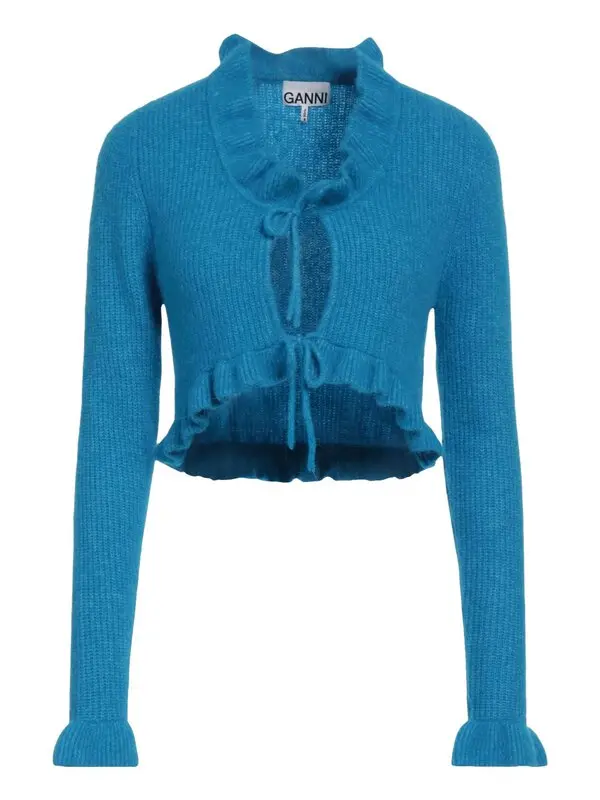 GANNI Lightweight Knitted Long-sleeve Crew-neck Top - Blue