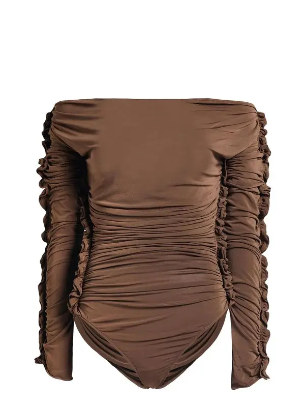 Saint Laurent Simple Solid-color Long-sleeve Onesie - Brown