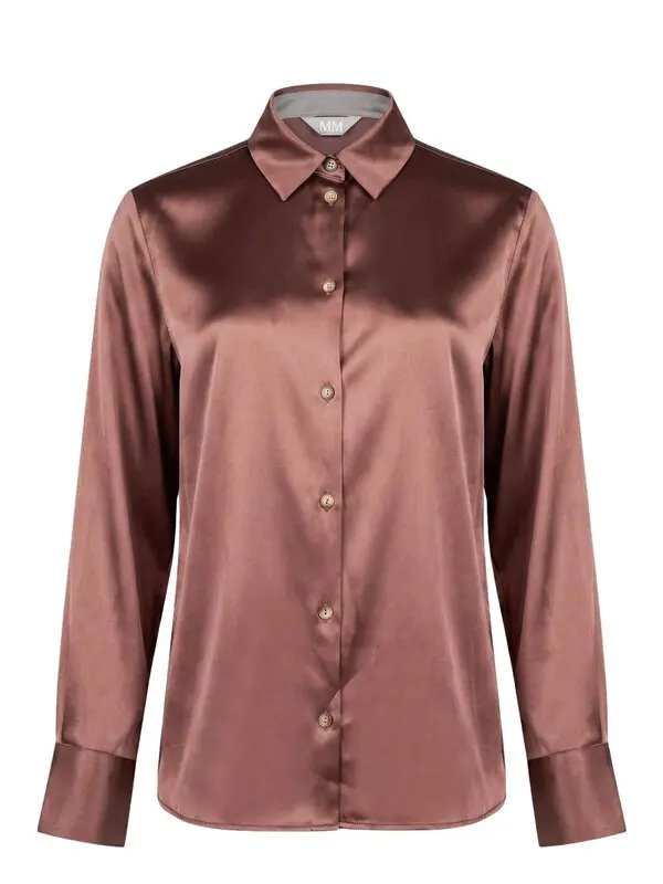 Max Mara Solid Colour Satin Stretchy Long Sleeve Shirt - No