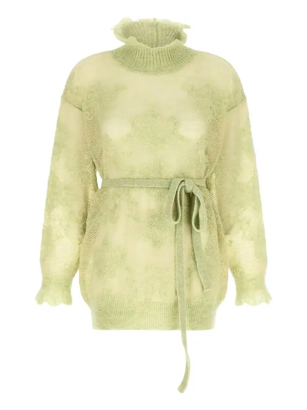 TWINSET Jacquard Belted Maxi Knitted Sweater - Yellow