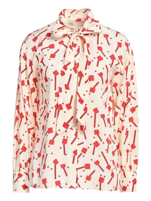 Tory Burch Long-sleeve Shirt With Multicolored Bowknots - Ivory