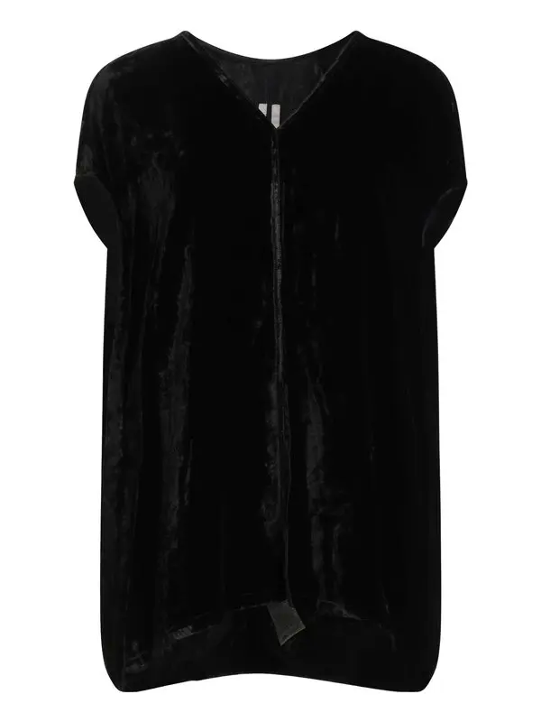 Rick Owens Solidcolor Vneck Shortsleeve Velvet Top - Black