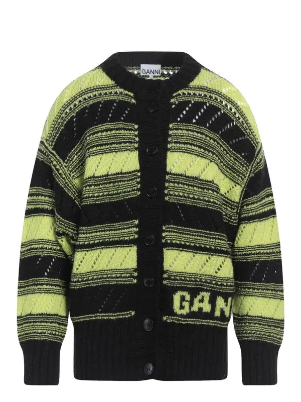 GANNI Twotone Knit Longsleeve Top - Black