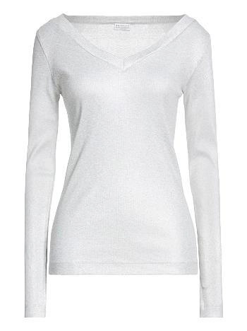 Brunello Cucinelli Long Sleeve V-neck T-shirt - Silver