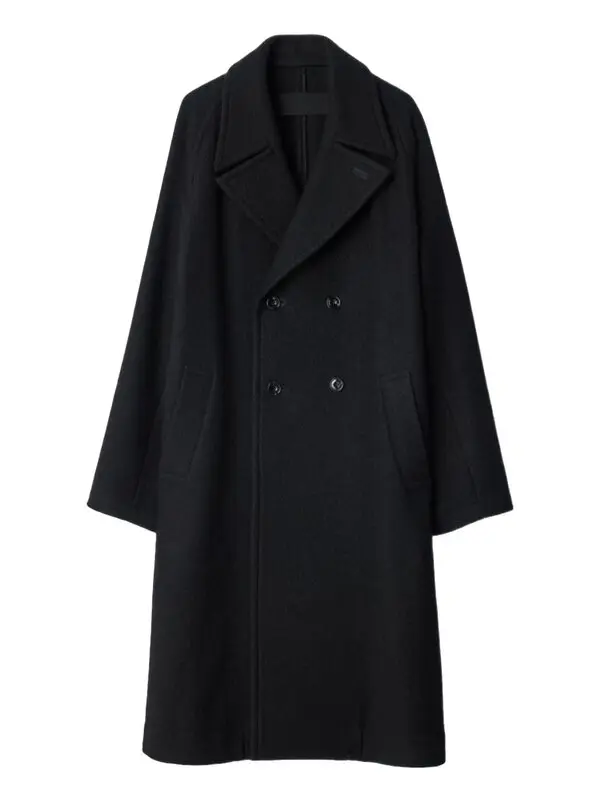 LEMAIRE Double-breasted Coat In Felted Wool And Alpaca Blend - Black