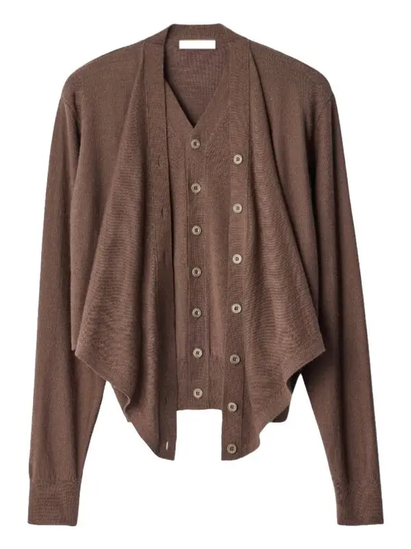 LEMAIRE Trompe-lœil Cardigan In Merino Wool Blend - Shitake