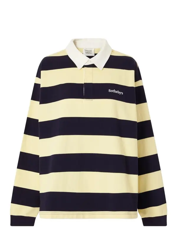 FRAME Striped Cotton-jersey Polo Sweater - Black
