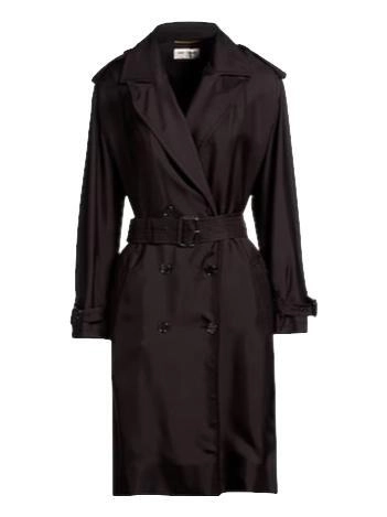 Saint Laurent Solid-color Long Trench Coat - Black
