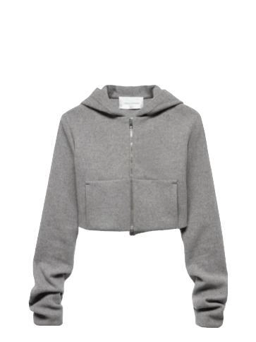 7 For All Mankind Wool-blend Pleated Zip-up Hoodie - Grey