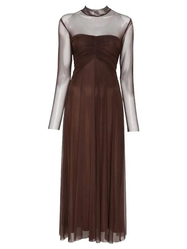 TWINSET Ruched Sheer-panel Maxi Dress - Brown