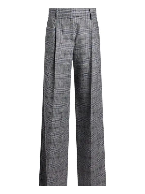 Brunello Cucinelli Highwaisted Plaid Wideleg Trousers - Black
